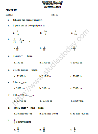 CBSE Class 3 Mathematics Worksheet Set V CBSE Class 3 Mathematics Worksheet Set V